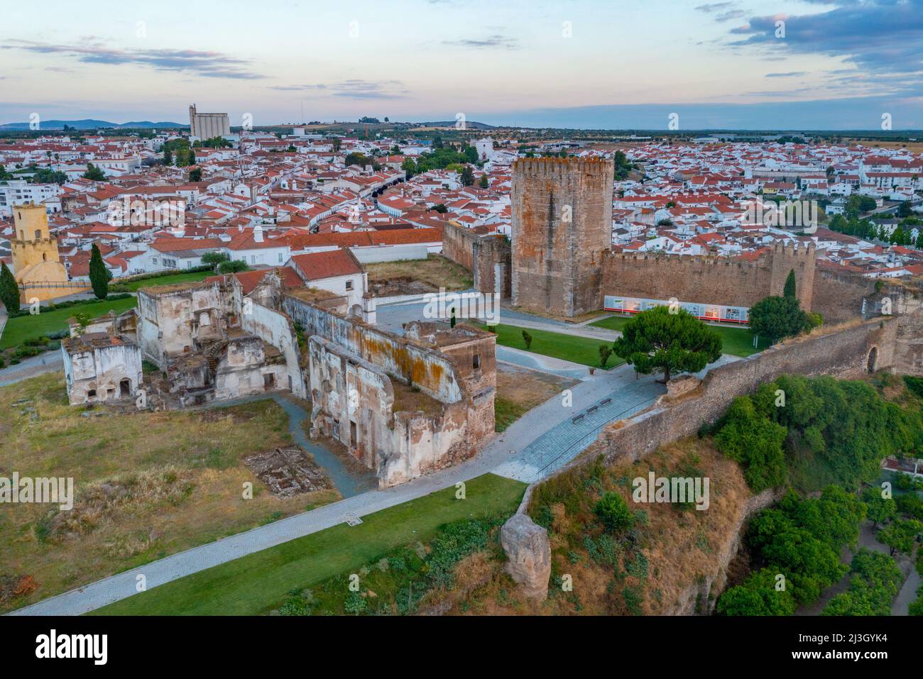 Aerial view of castle in Portuguese town Moura Stock Photo - Alamy