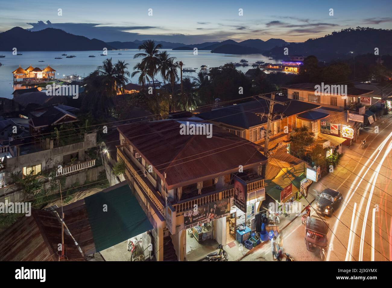 Philippines, Palawan, Calamianes archipelago, Coron Town, sunset over ...