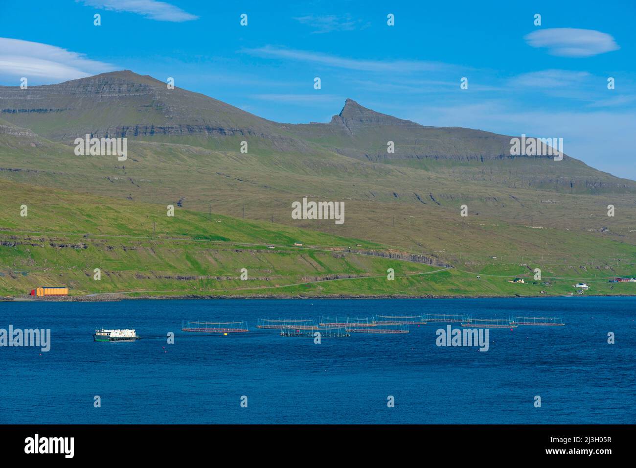 Denmark, Faroe Islands, Salmon farm, Eidi, Eysturoy Island Stock Photo ...