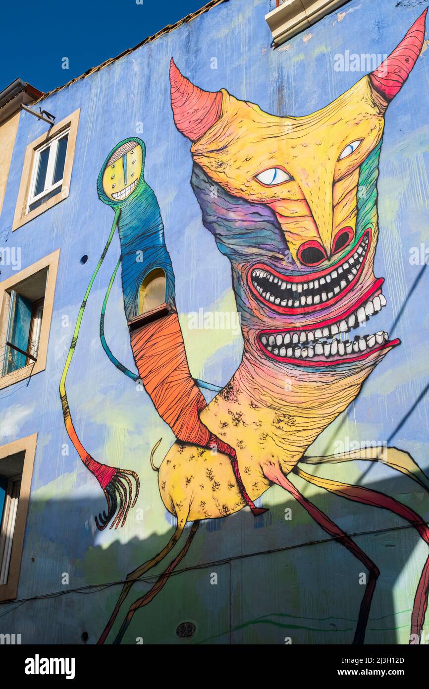 France, Herault, Sete, Quartier Haut, fresco Mythologie by the artist ...