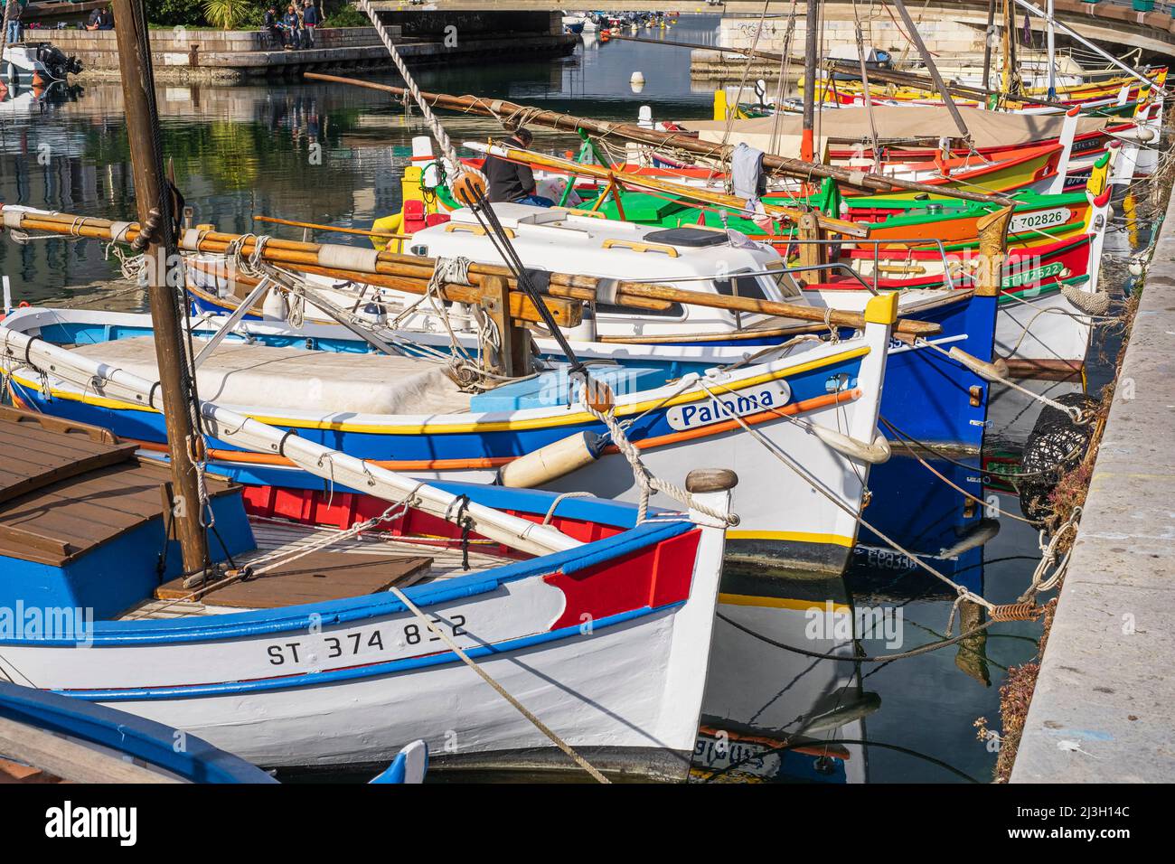 France, Herault, Sete, traditional fishing boats along the Royal canal ...