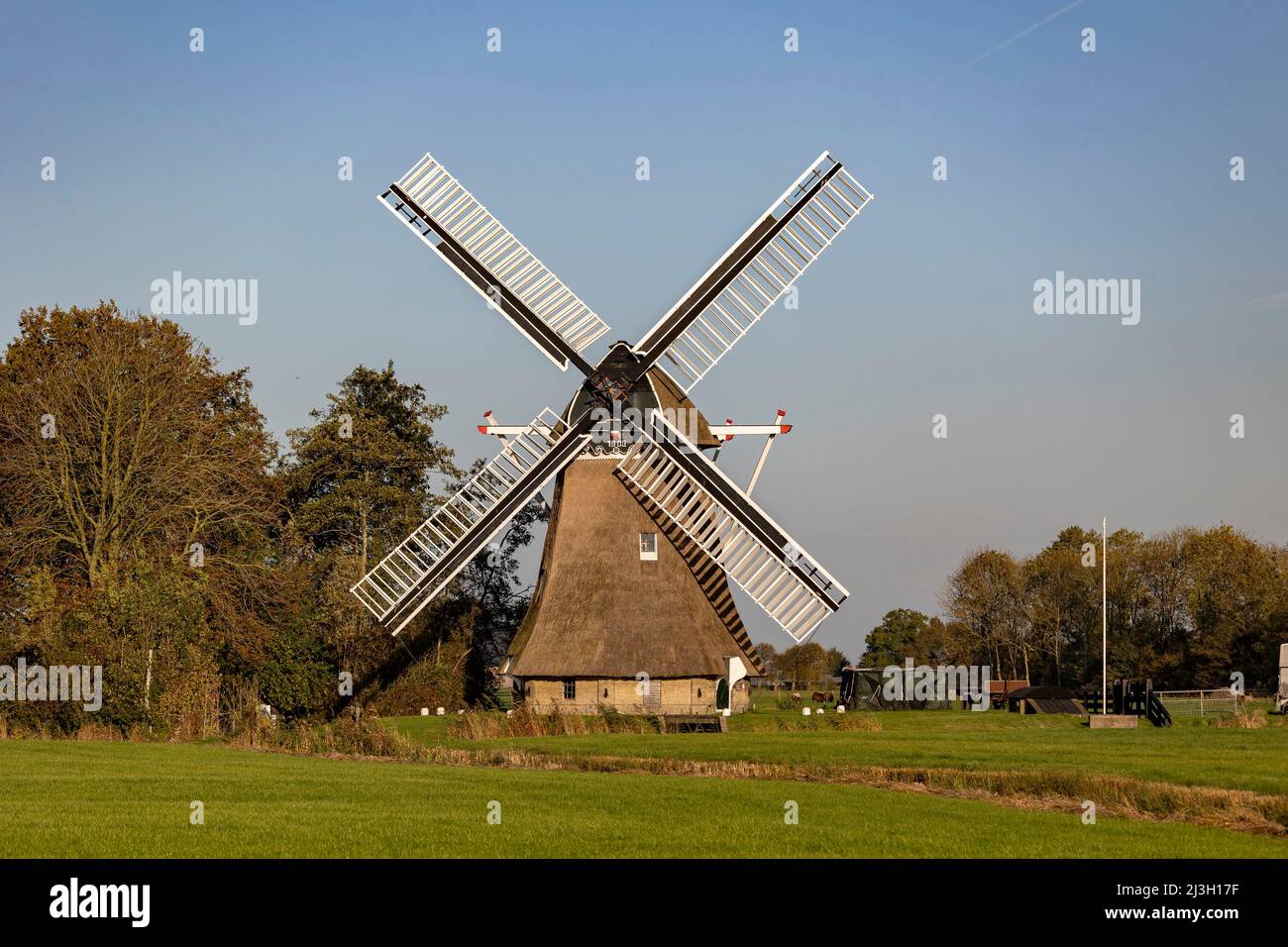 Netherlands, Friesland, Lauversmeer National Park, Windmill built in ...