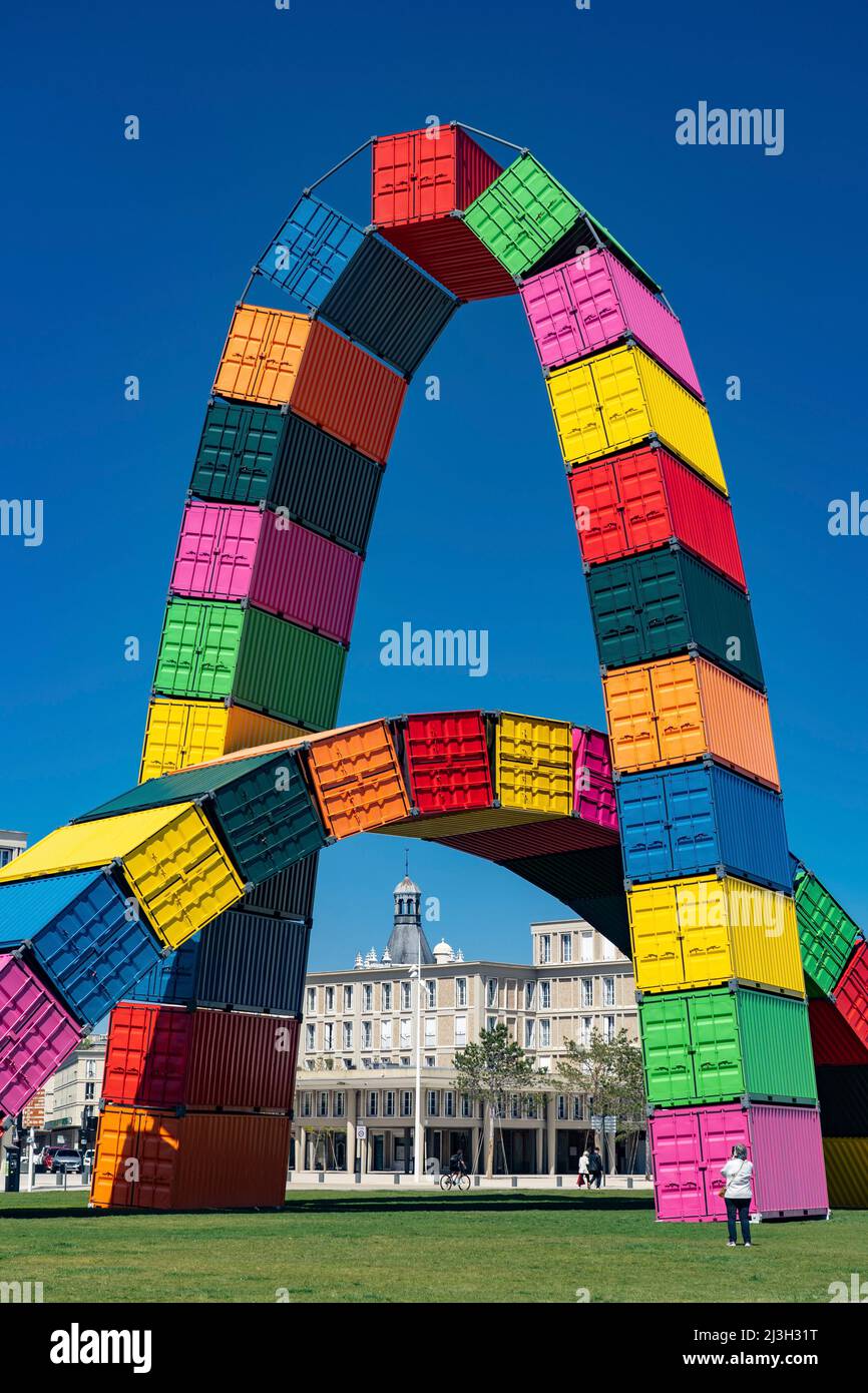 France, Seine Maritime, Le Havre, Catène de Containers, sculpture by ...
