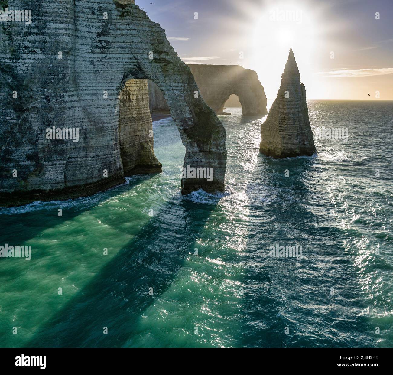 France, Seine Maritime, Cote d'albatre, Etretat, the cliff, arch and ...