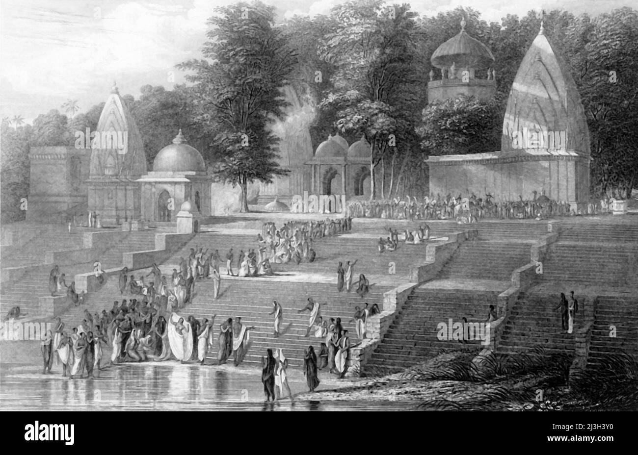 'A Suttee', 1845. Mourners on the ghats by the River Ganges, India ...