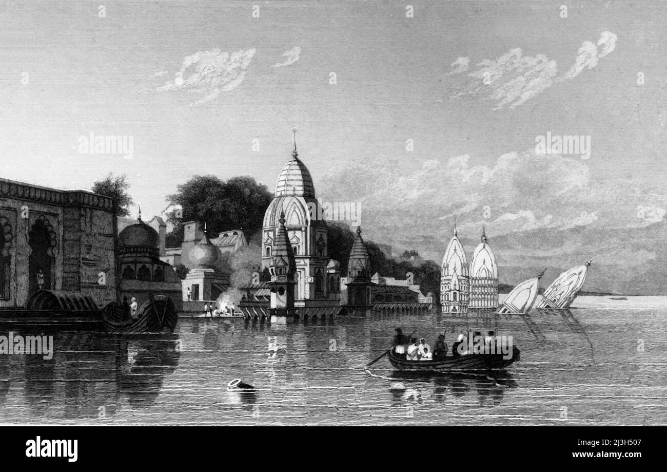 'Hindoo Temple, - Benares', 1834. Hindu temples on the Ganges at ...