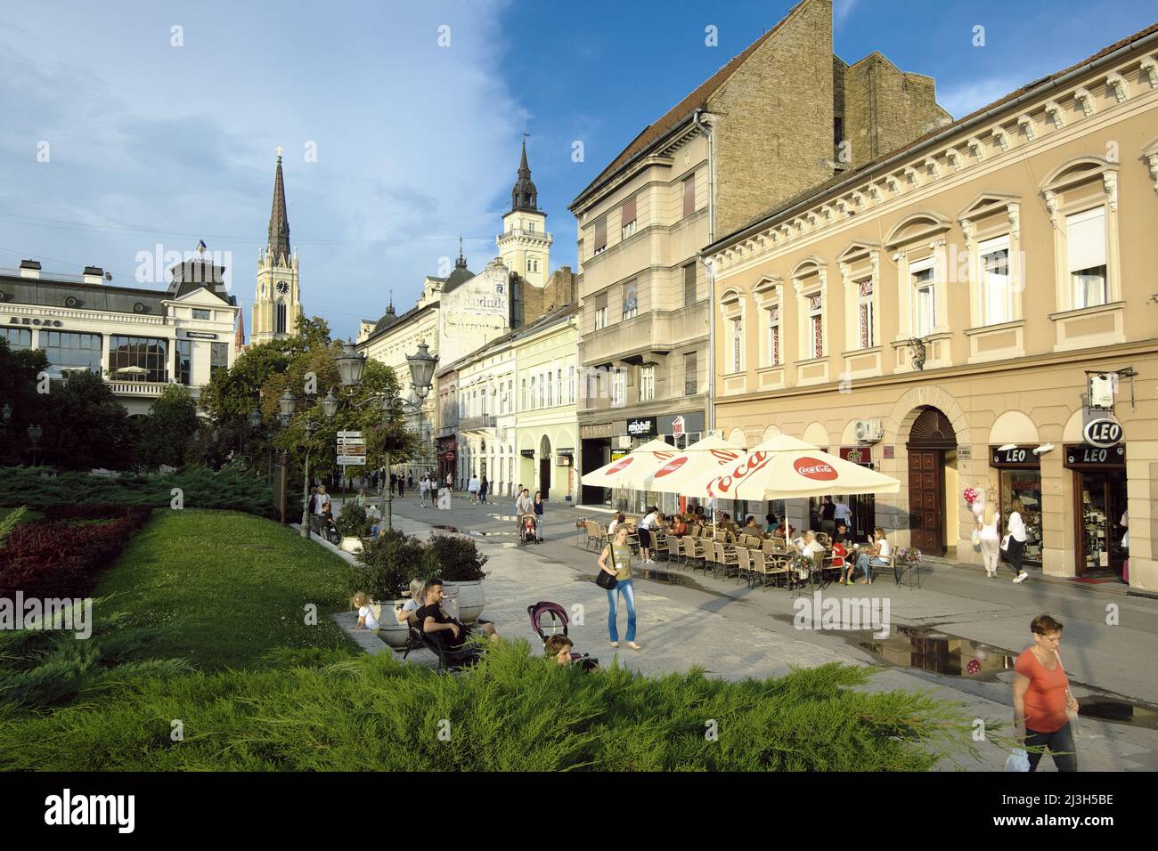 NOVI SAD, SERBIA - JULY 23, 2018: people in the cafe and restaurants of ...