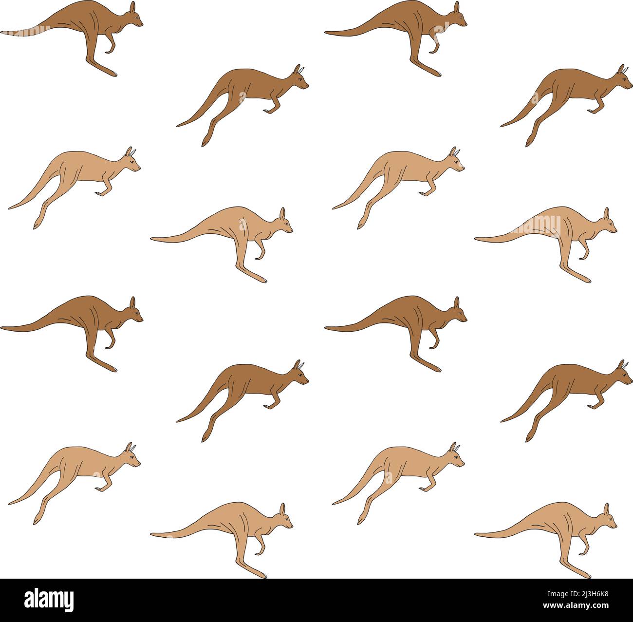 Vector seamless pattern of hand drawn doodle sketch colored kangaroo ...