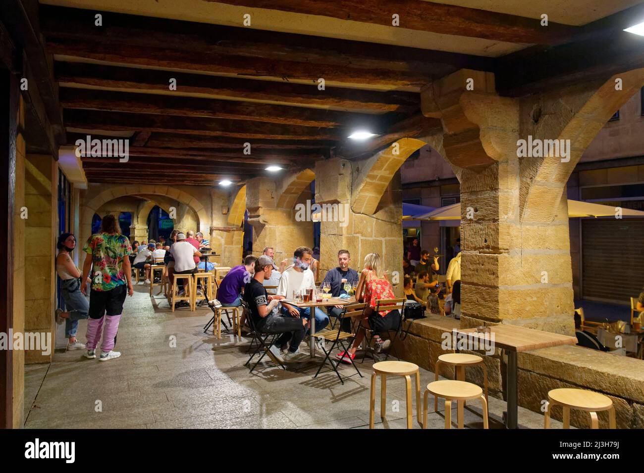 France, Moselle, Metz, Place Saint Louis, Medieval houses with arcades ...