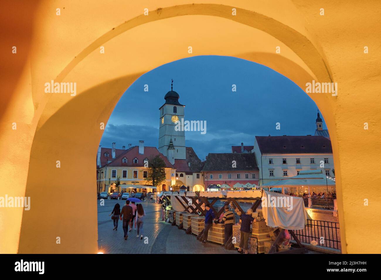 SIBIU, ROMANIA - AUGUST 01, 2018: Sibiu medieval historical centre with ...