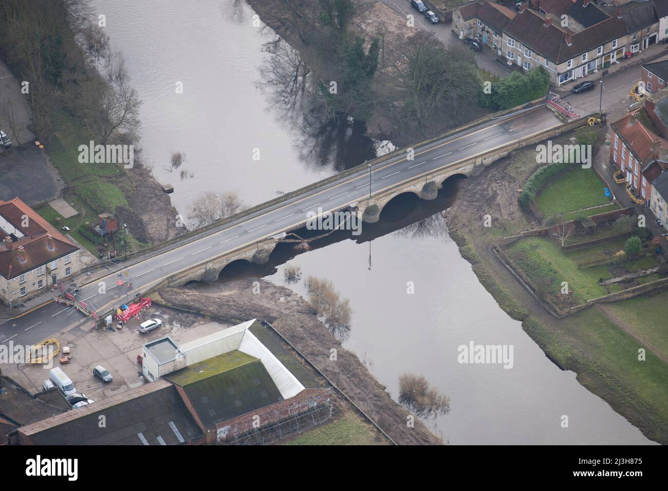 The flood-damaged Wharfe Bridge in Tadcaster, North Yorkshire, 2016 ...