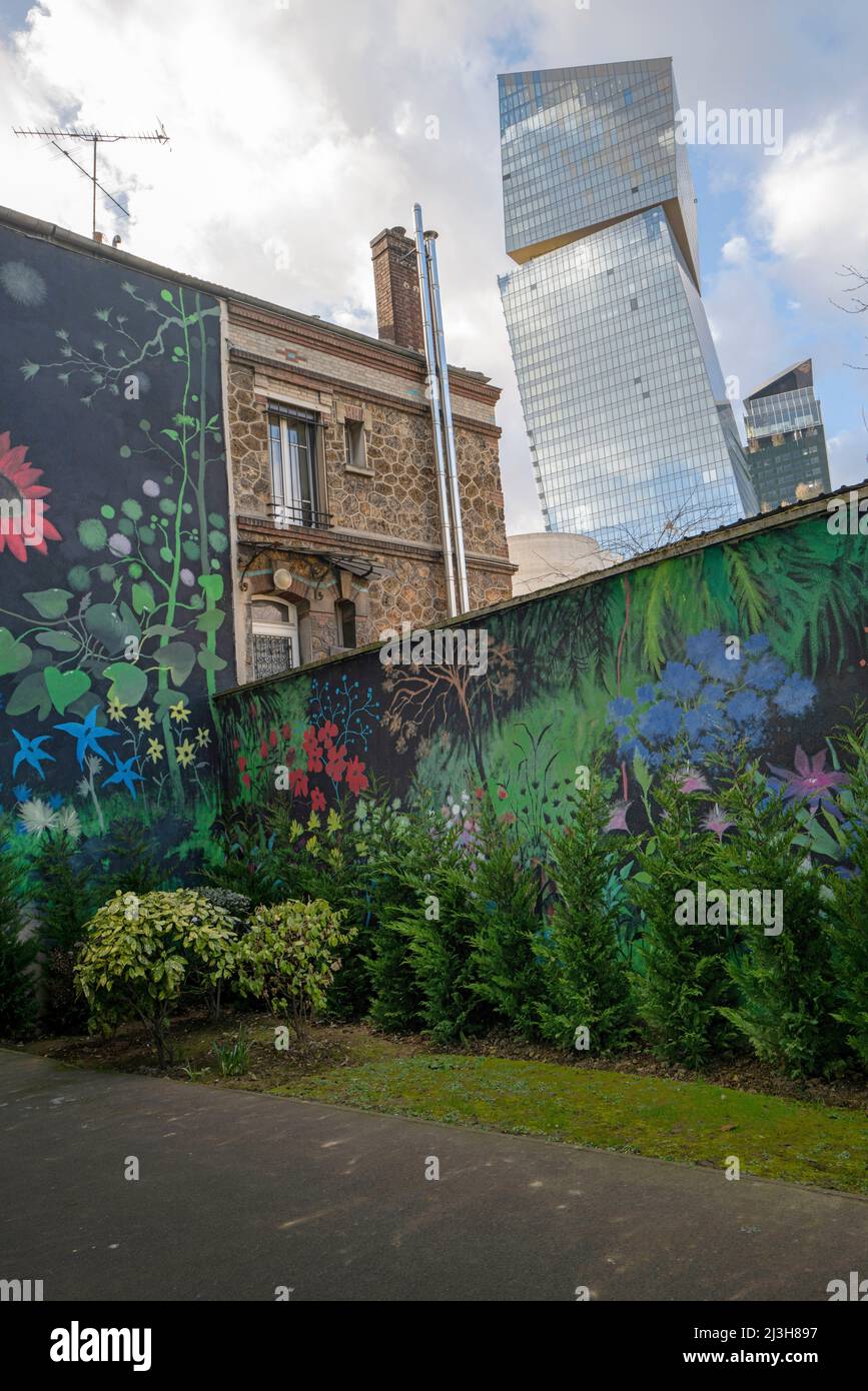 France, Paris (75), Tours Duo by Jean Nouvel and fresco by Benjamin ...