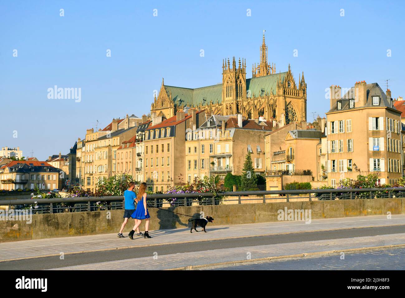 France, Moselle, Metz, the Moselle river banks, the Moyen bridge and ...