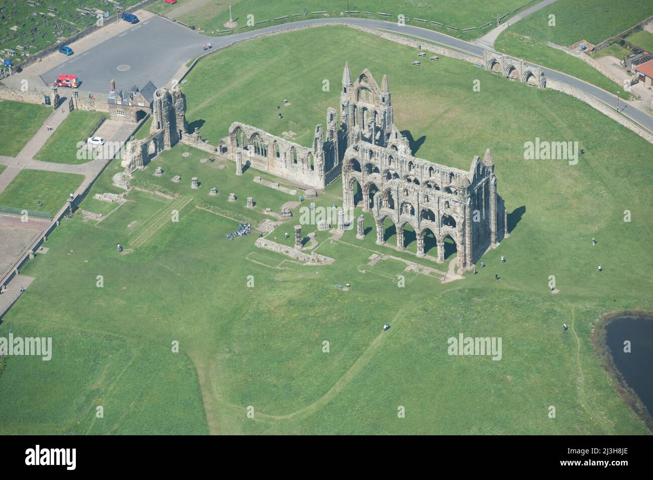 Aerial view ruined whitby abbey hi-res stock photography and images - Alamy