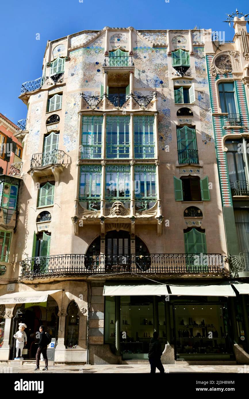 Spain, Balearic Islands, Mallorca, Palma de Mallorca, the facade of a ...