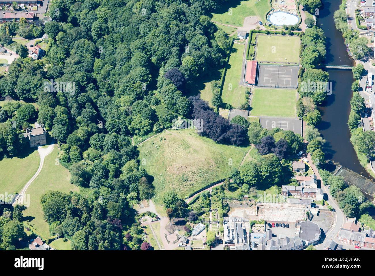 The motte and bailey remains of Morpeth Castle and later gatehouse ...