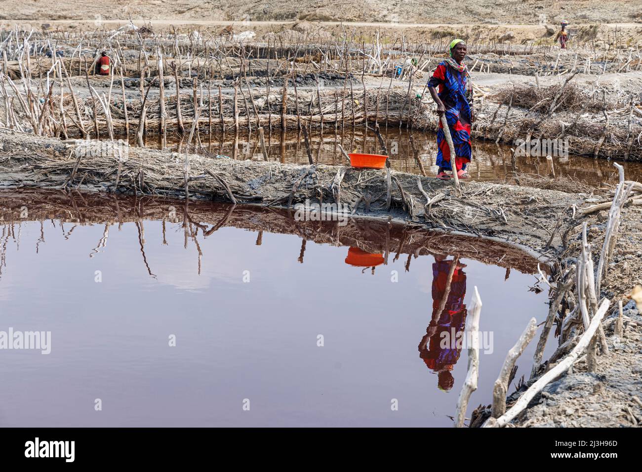 Uganda, Kasese district, Katwe, Katwe crater lake, woman in the salt ...