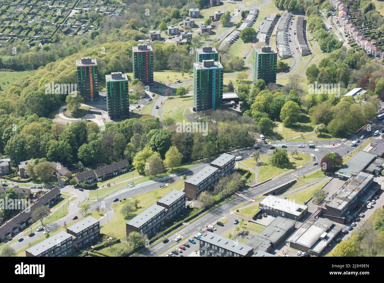 Reclad tower blocks, Gleadless Valley, Sheffield, 2017 Stock Photo - Alamy