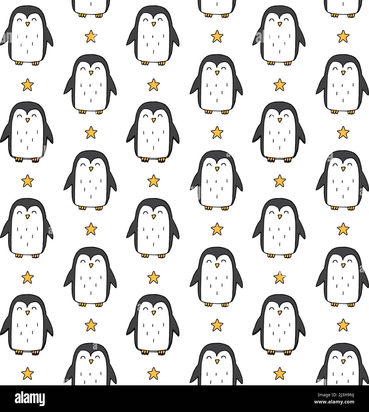 Vector seamless pattern of black hand drawn doodle penguin isolated on ...