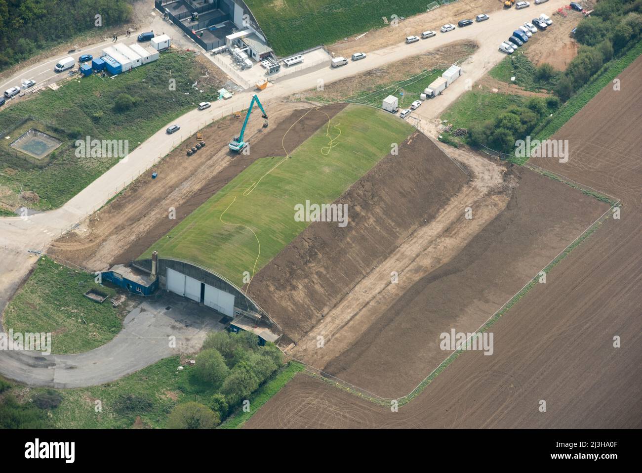An aircraft hangar being returfed, Hullavington Airfield, Wiltshire ...