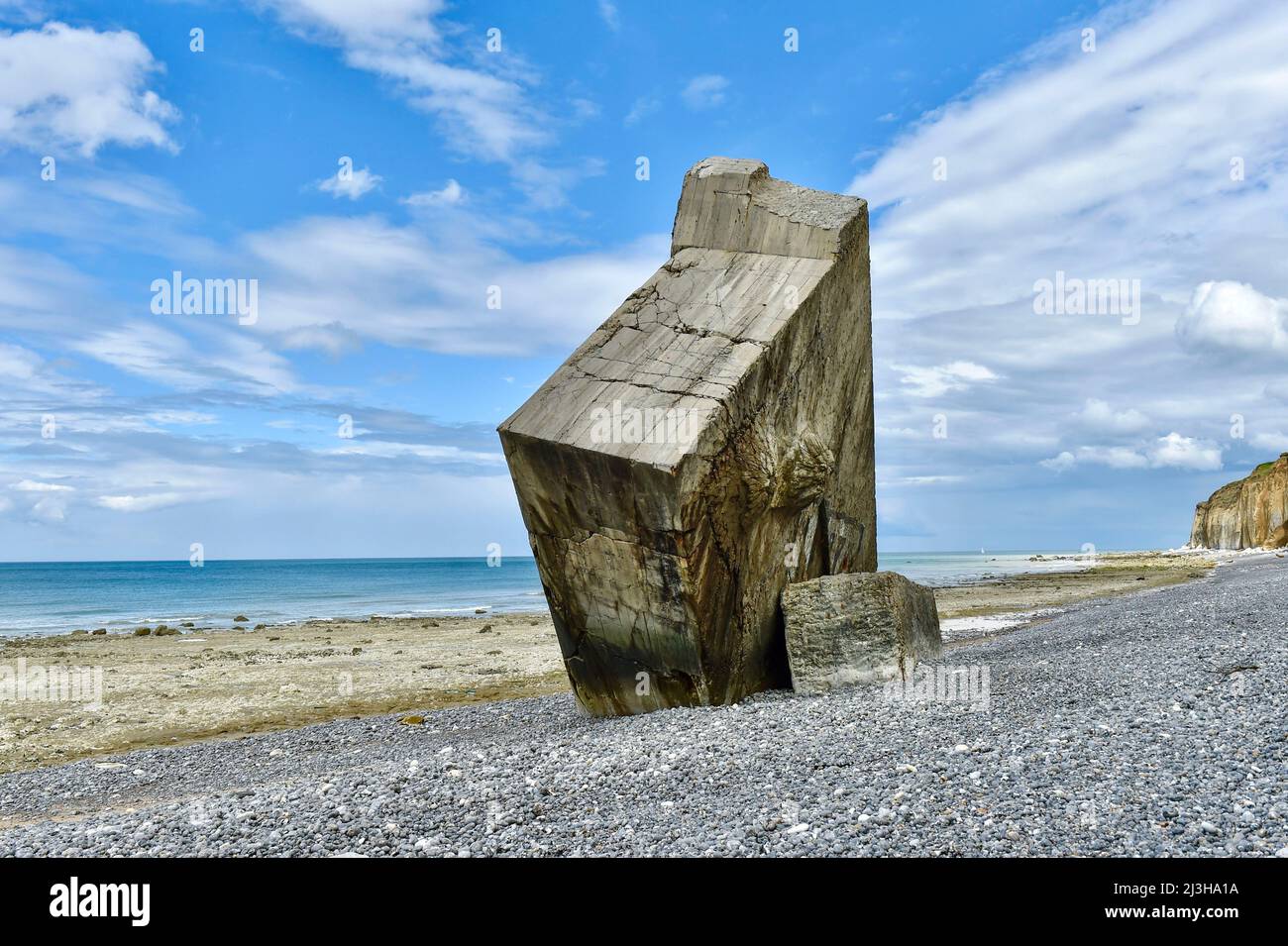 France, Seine-Maritime, blockhouse fallen from the cliff in Sainte ...