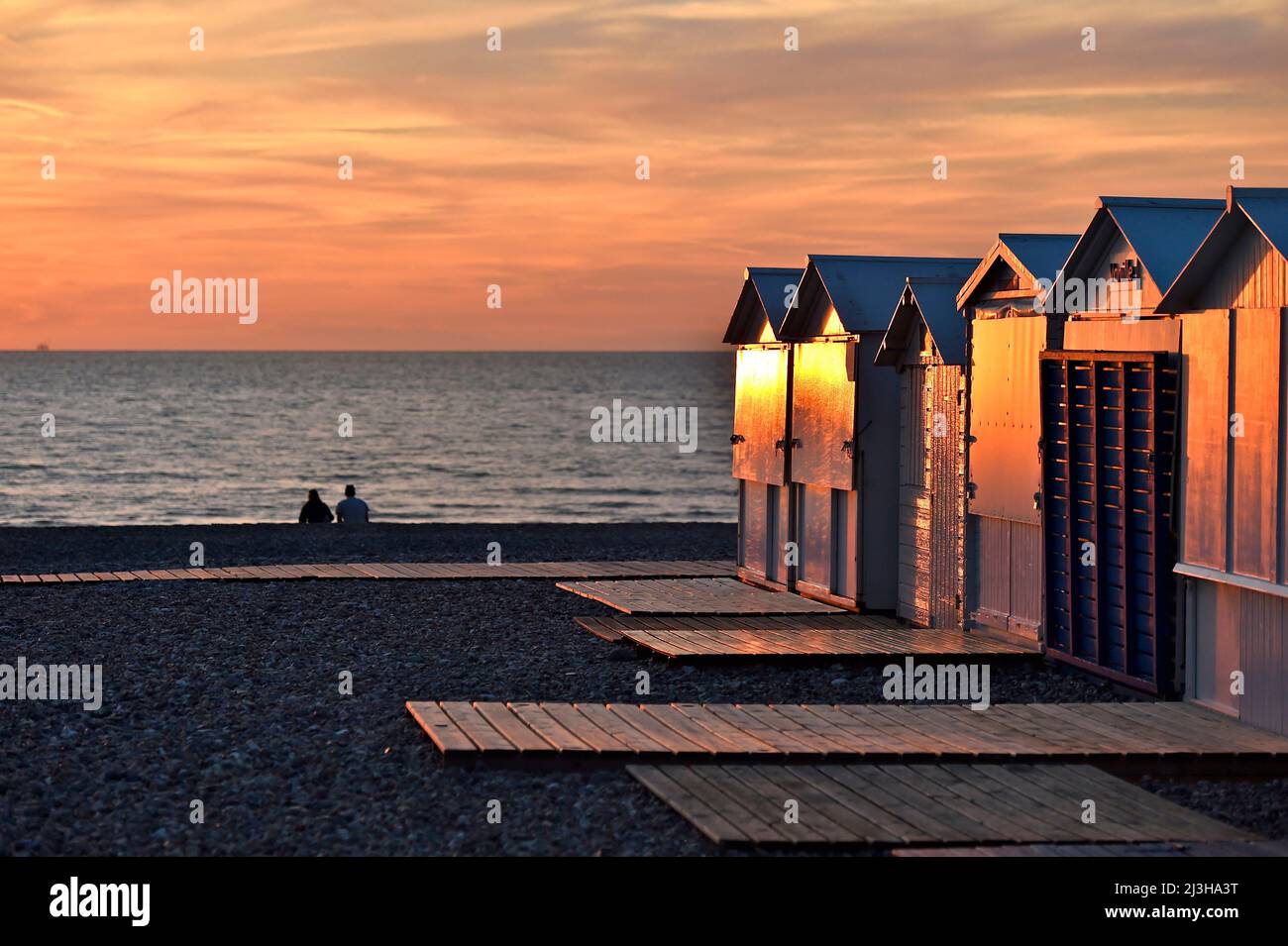 France, Seine-Maritime, sunset on the beach of Le Treport Stock Photo ...