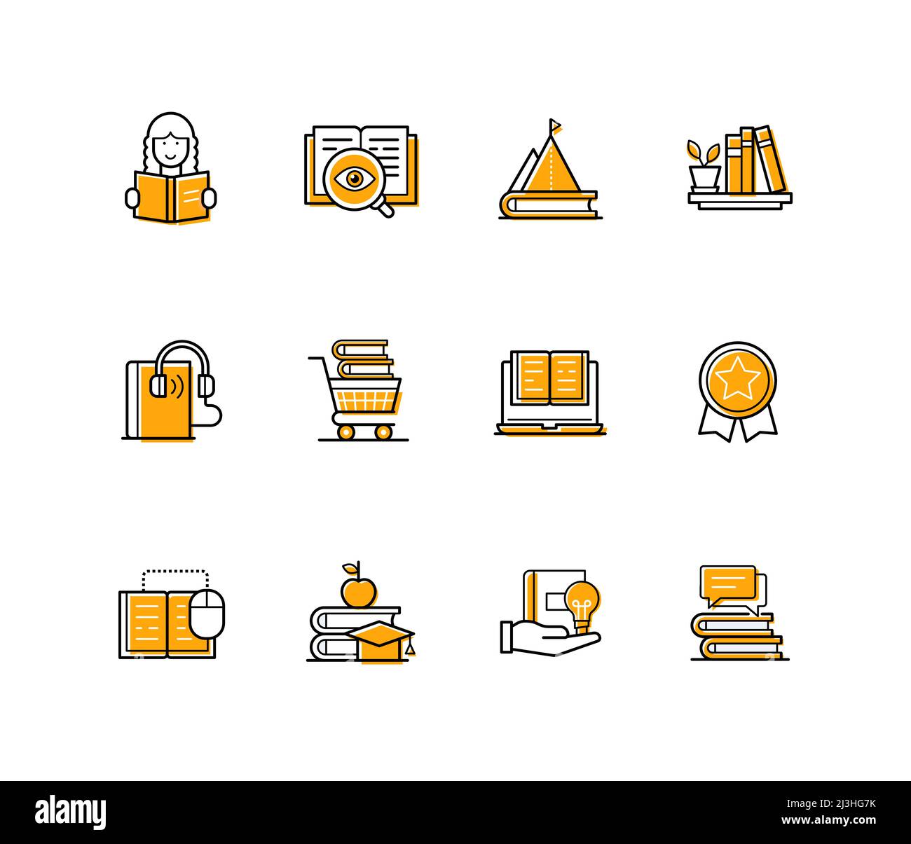 Reading and books - modern line design style icons set Stock Vector ...