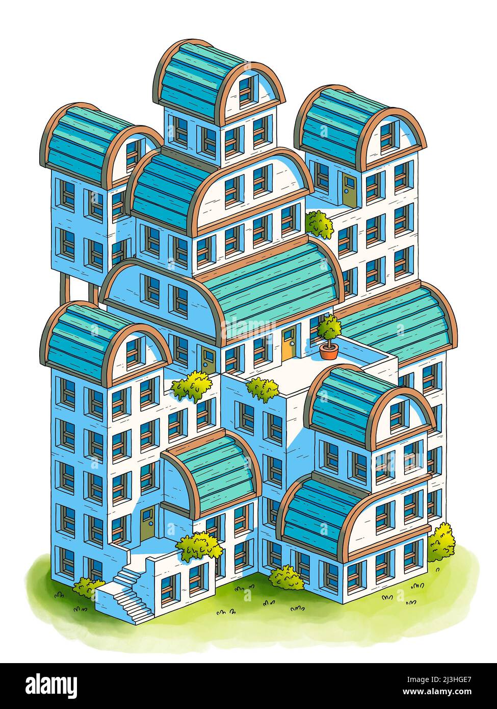 Hand drawn illustration of houses, isometric Stock Photo - Alamy