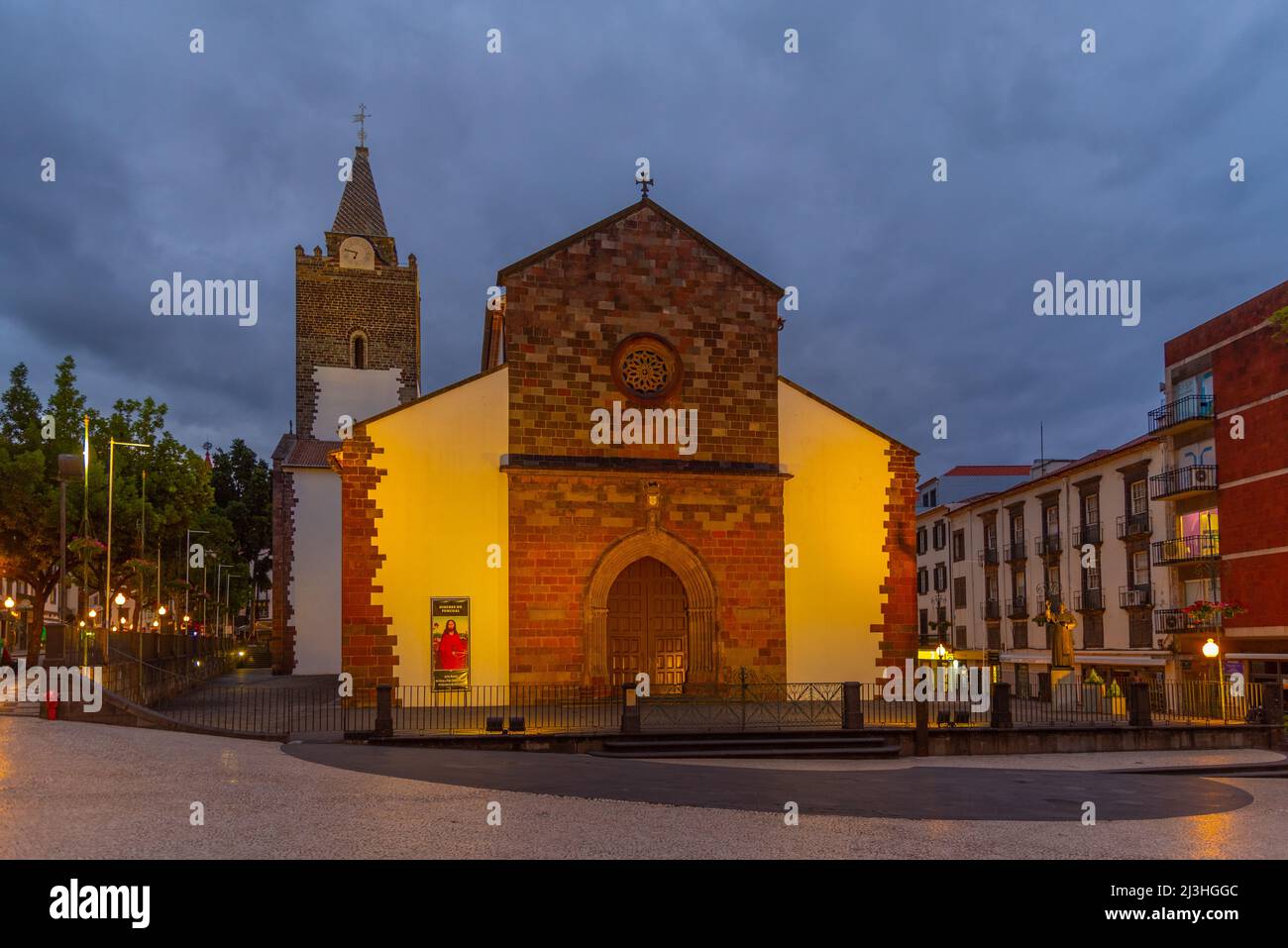 Night view of the cathedral in Funchal, Madeira, Portugal Stock Photo ...