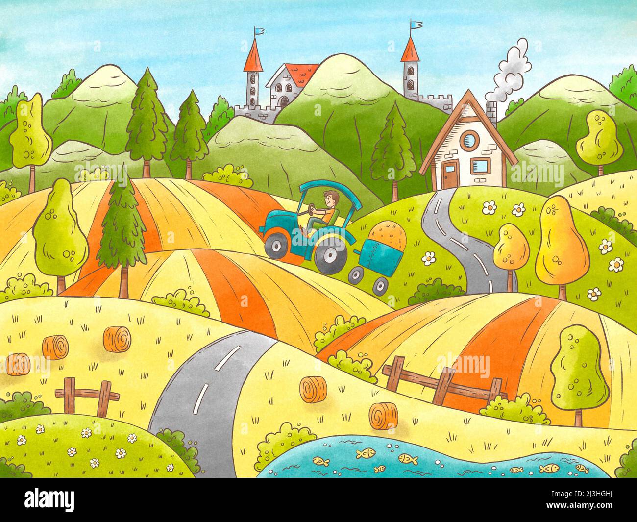 Hand drawn illustration of a landscape Stock Photo - Alamy