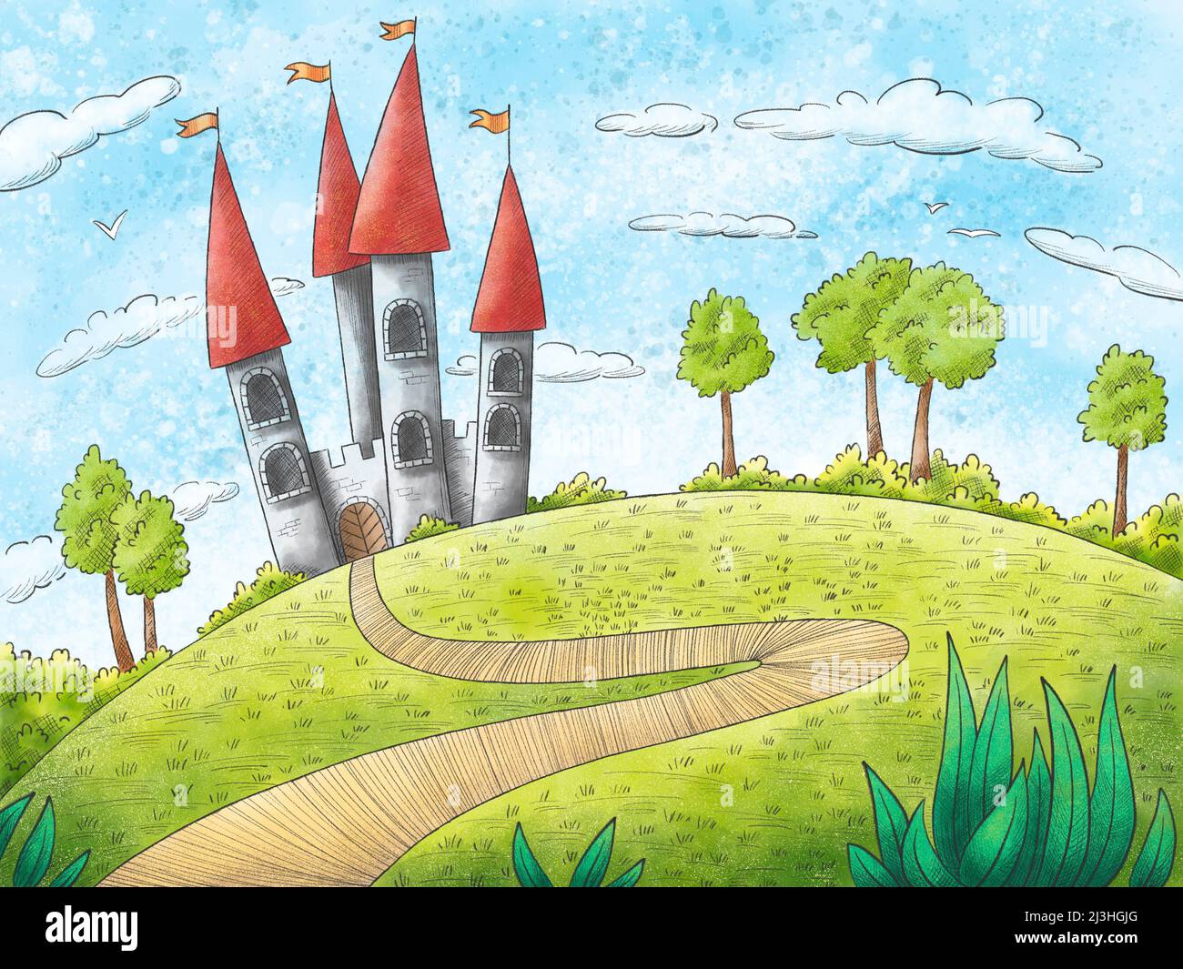 Hand drawn illustration of a castle Stock Photo - Alamy