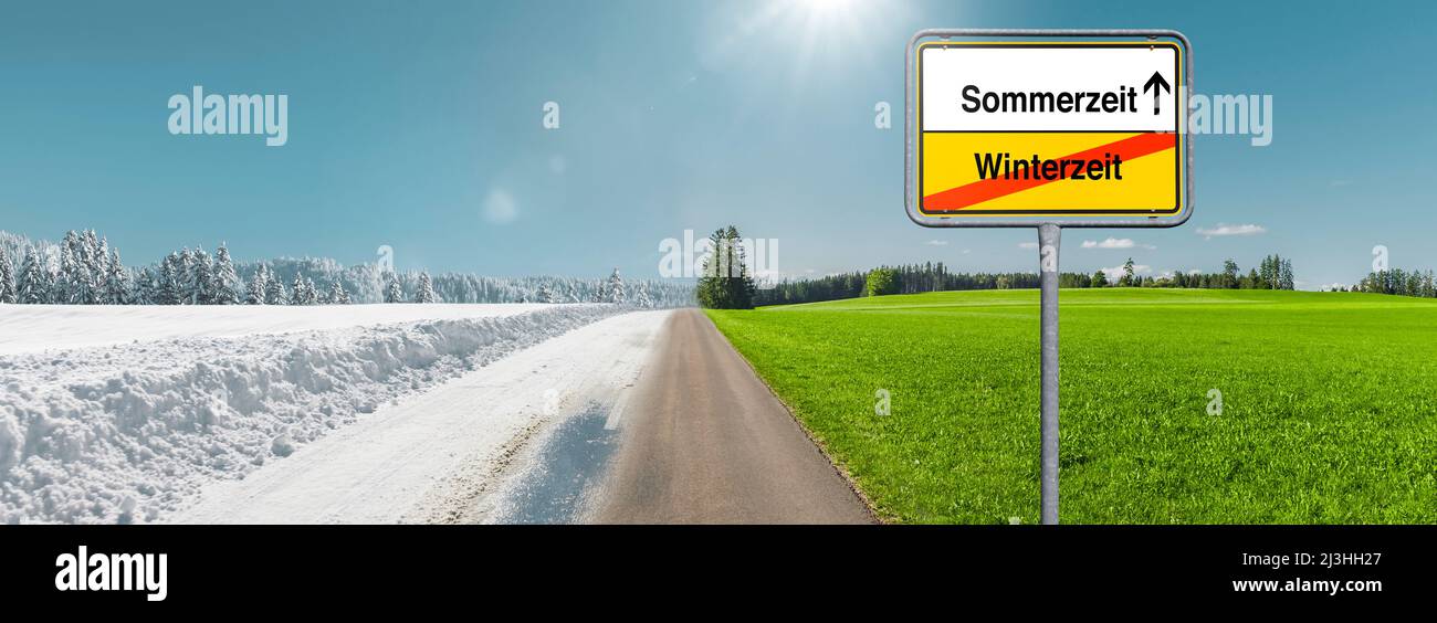 Season change from winter to spring Stock Photo - Alamy