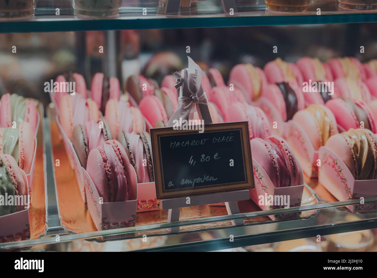 Nice, France - March 10, 2022: Price tag for the macaroons at the ...