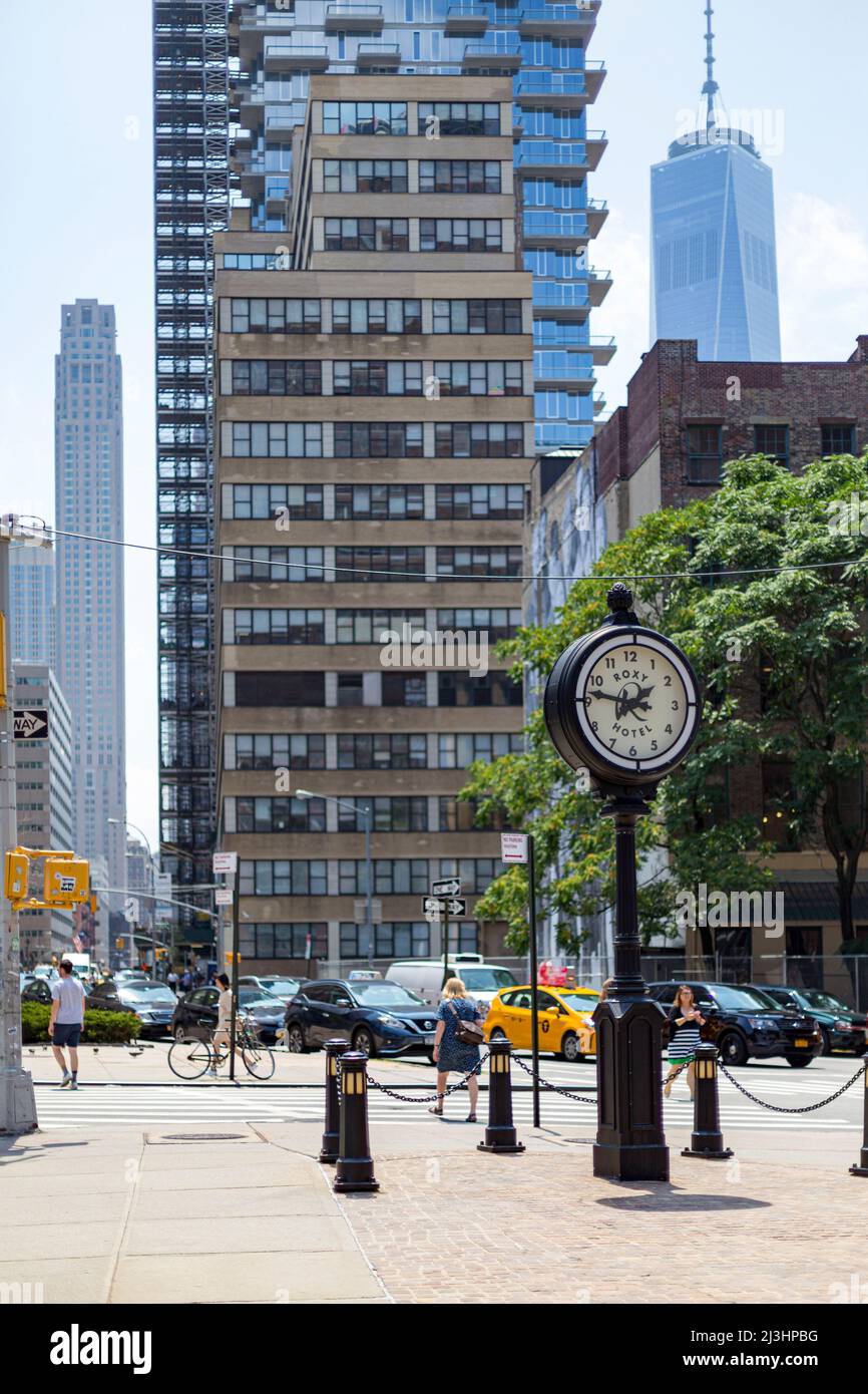 Tribeca, New York City, NY, USA, A Clock and the one world freedom ...