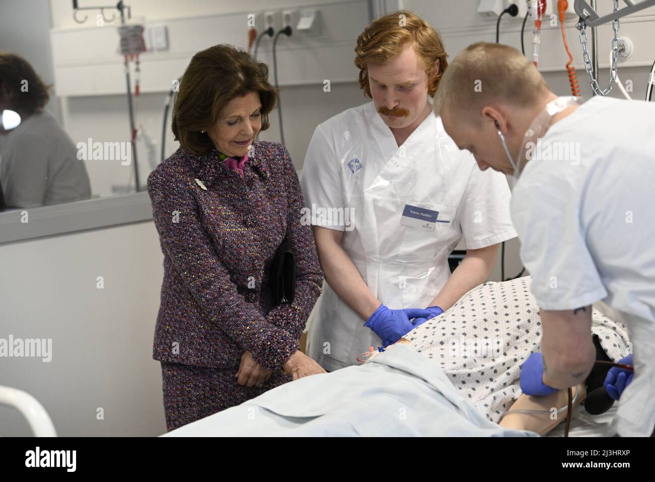 King Carl Gustaf and Queen Silvia visit Ostersund hospital in Ostersund, Sweden on April 08 ...
