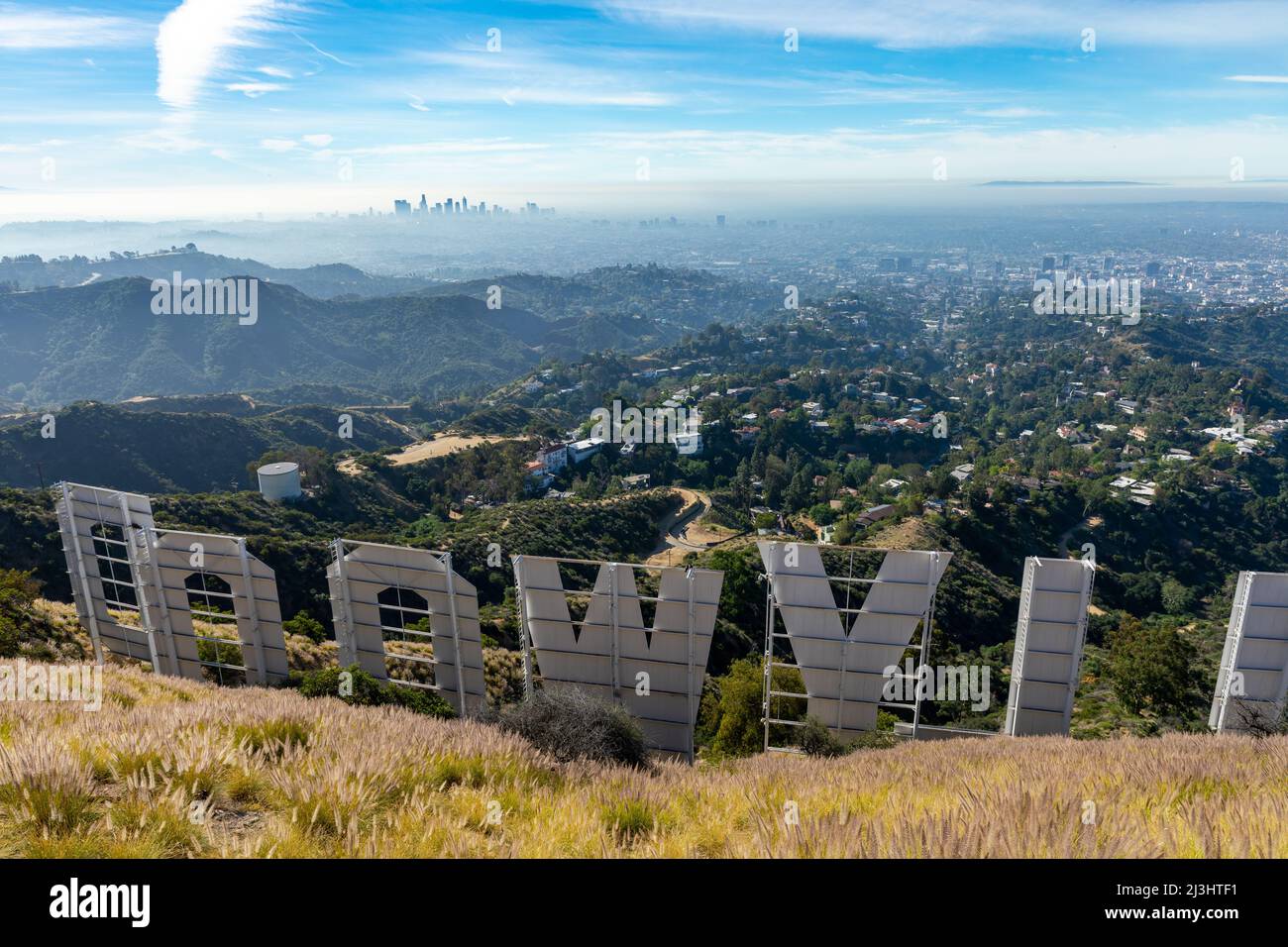 Backstage At The Hollywood Sign overlooking Los Angeles. The iconic ...