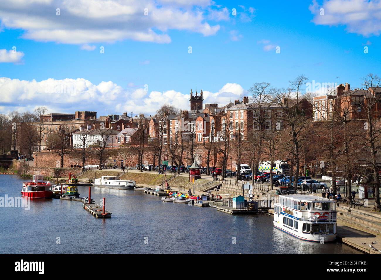 View across the waterfront in Chester and the River Dee on a sunny day ...
