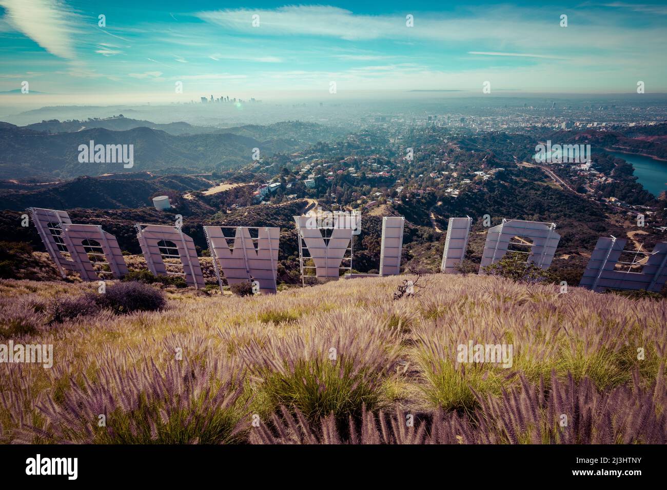 Backstage At The Hollywood Sign overlooking Los Angeles. The iconic ...