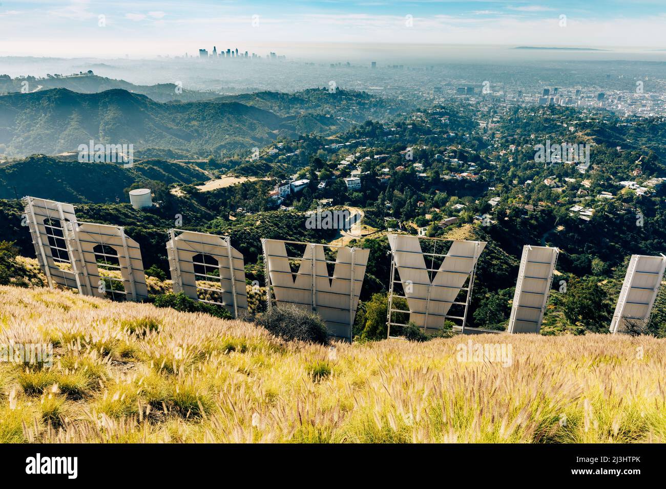 Backstage At The Hollywood Sign overlooking Los Angeles. The iconic ...