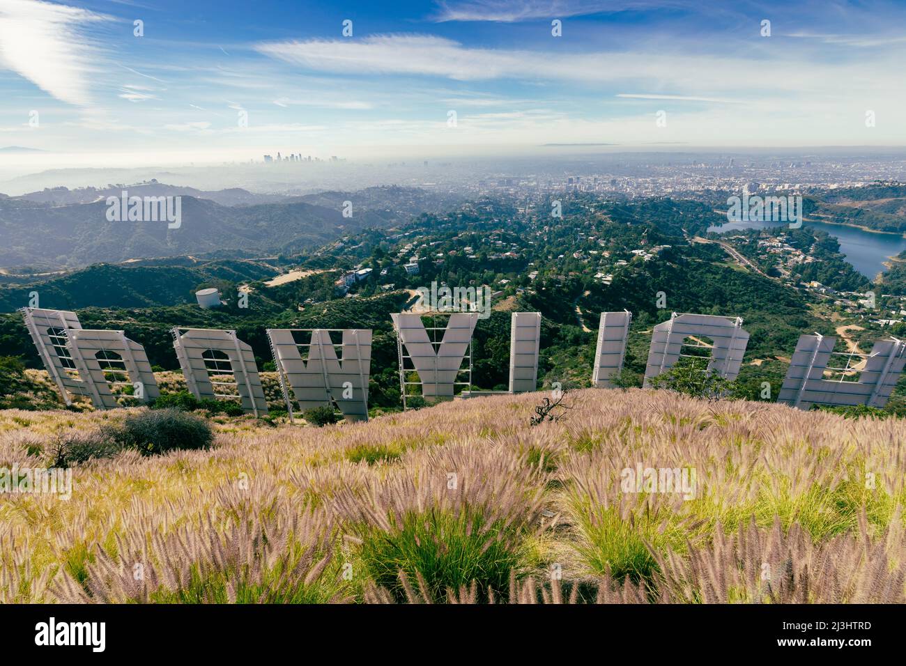 Backstage At The Hollywood Sign overlooking Los Angeles. The iconic ...