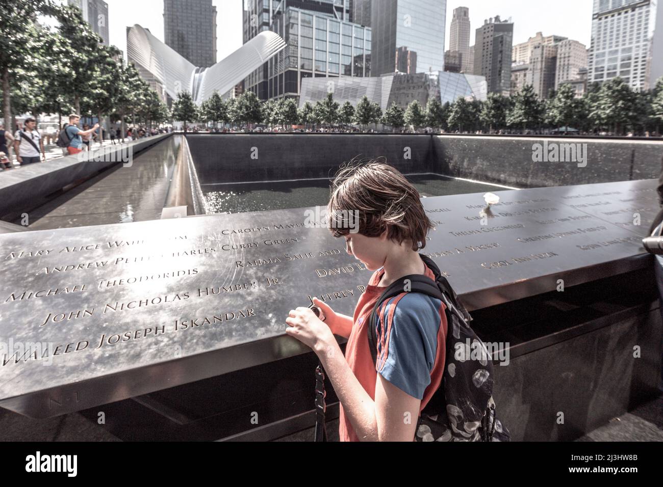 World Trade Center, New York City, NY, USA, Young Boy at the Memorial ...