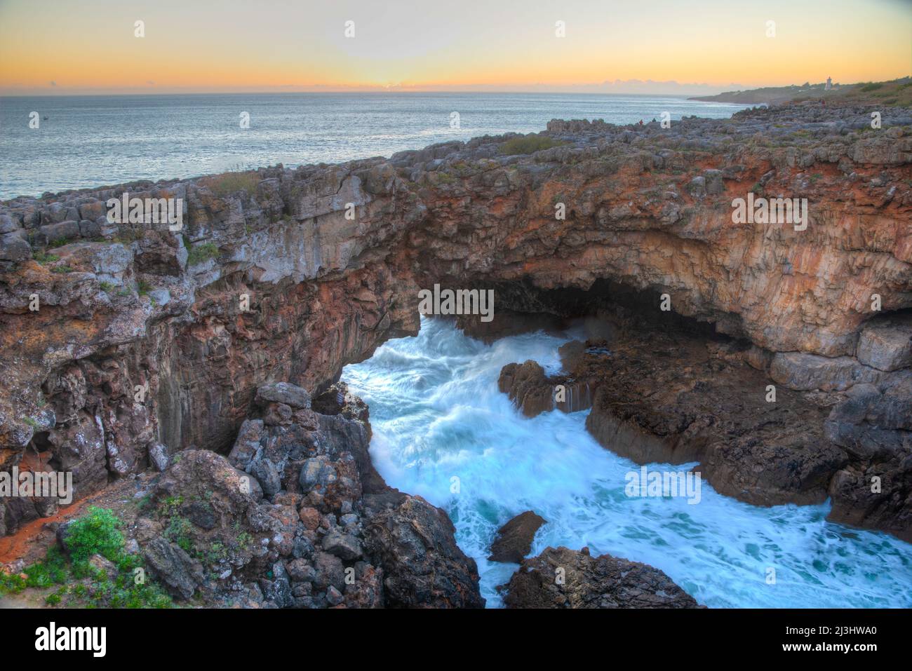 Sunset view of Boca do Inferno cave near Cascais, Portugal Stock Photo ...