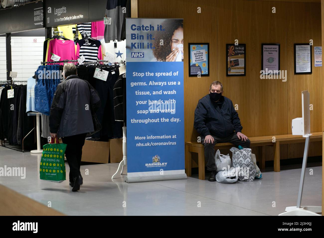 Coronavirus public health warning signs in Barnsley Market in Barnsley ...