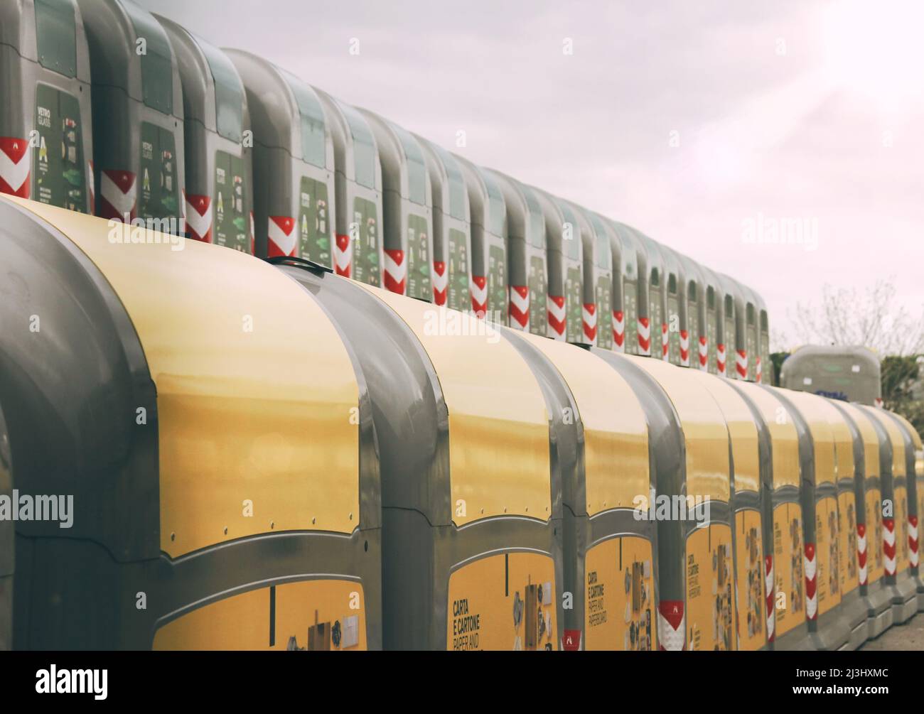 Shot of brand new trash bins in a row, ready to be place in the city ...