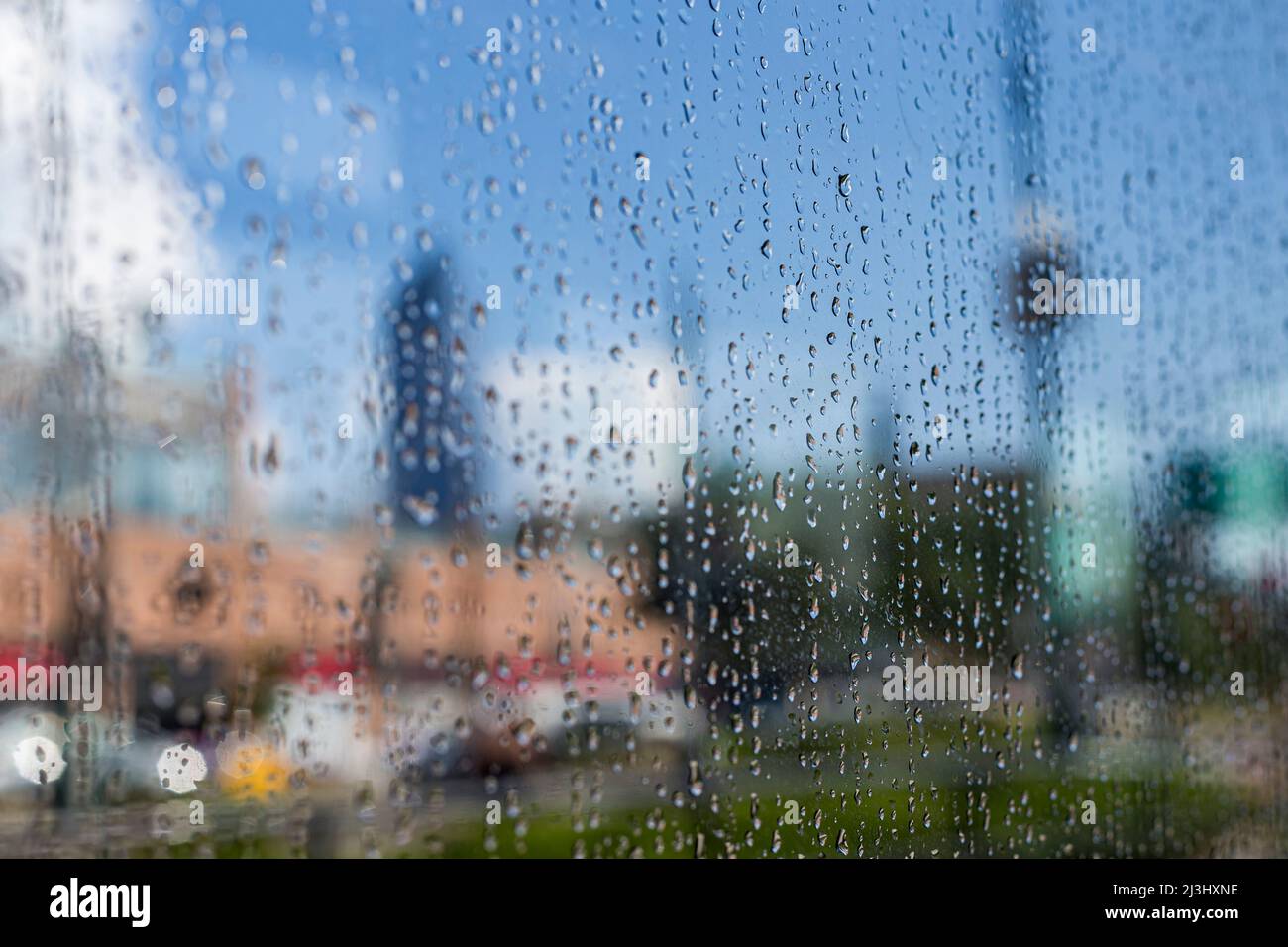 W 42 ST/12 AV, New York City, NY, USA, A rainy window in the Bus Stock ...