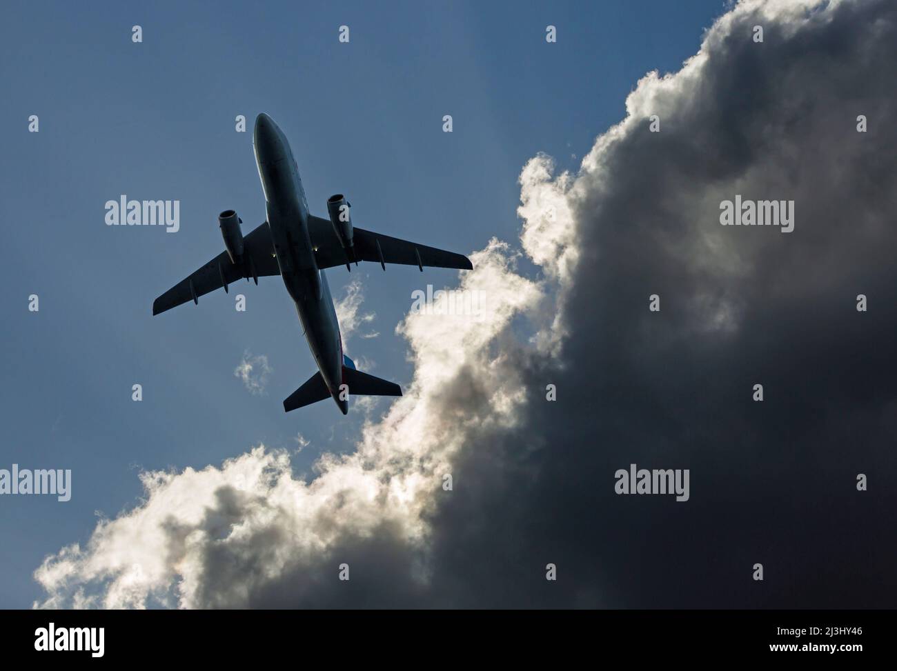 A commercial airliner at low altitude shortly after takeoff with ...