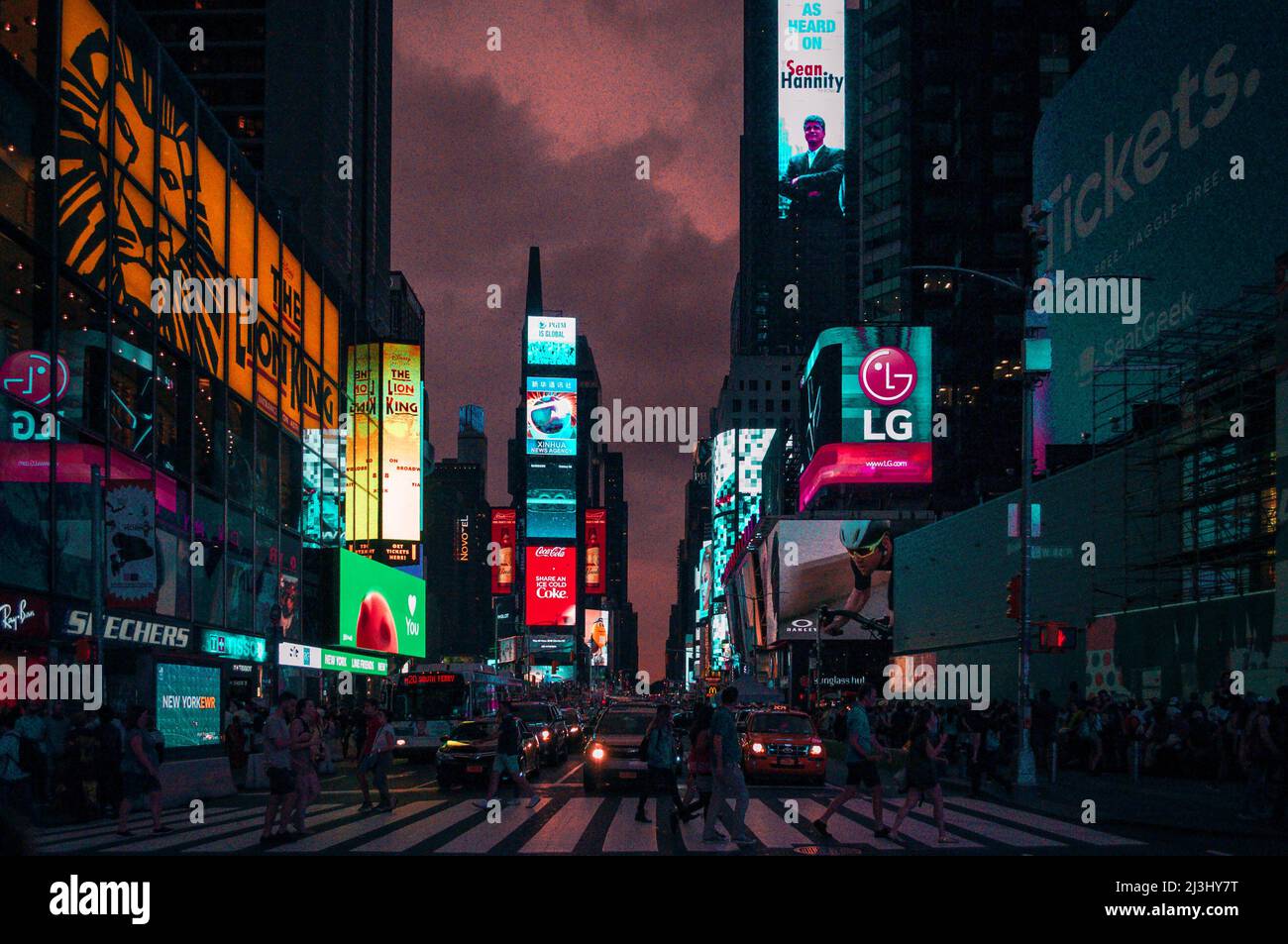 Theater District, New York City, NY, USA, Times Square is full of neon ...