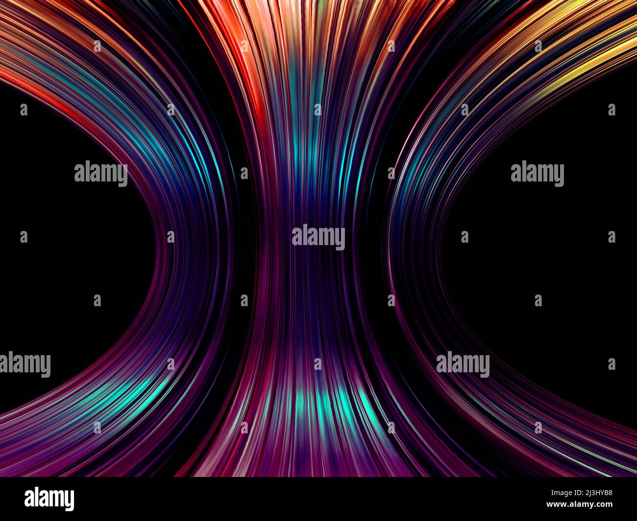 Abstract background with infinite light trails of blue, black,orange ...