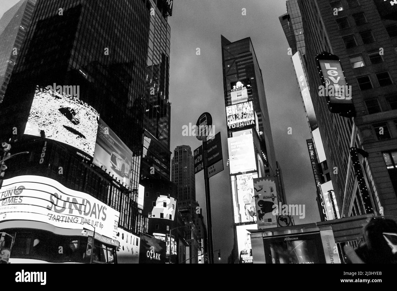 Theater District, New York City, NY, USA, Times Square is full of neon ...