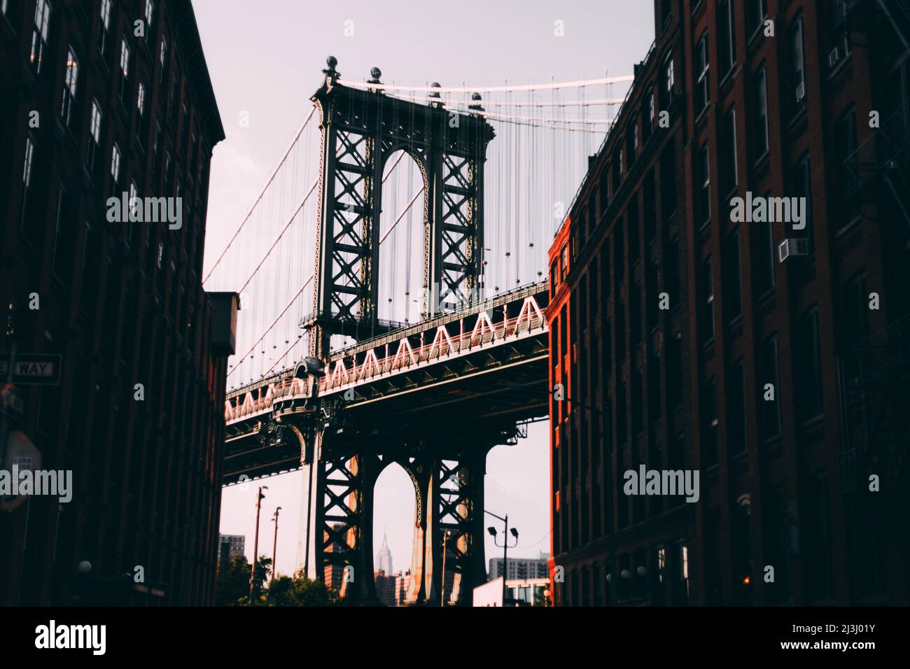DUMBO, New York City, NY, USA, Iconic Manhattan Bridge and Empire State ...